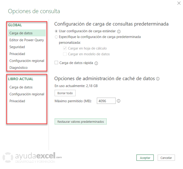 Cómo cambiar la configuración de Power Query en el cuadro Opciones de ...